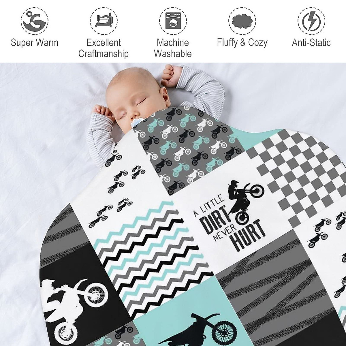 KUAHOM Baby Blanket Motorcycle Got Dirt Swaddle Blanket Novelty Funny Round Throw Blanket Soft Flannel Blanket for Newborn Infant Boys Girls One size