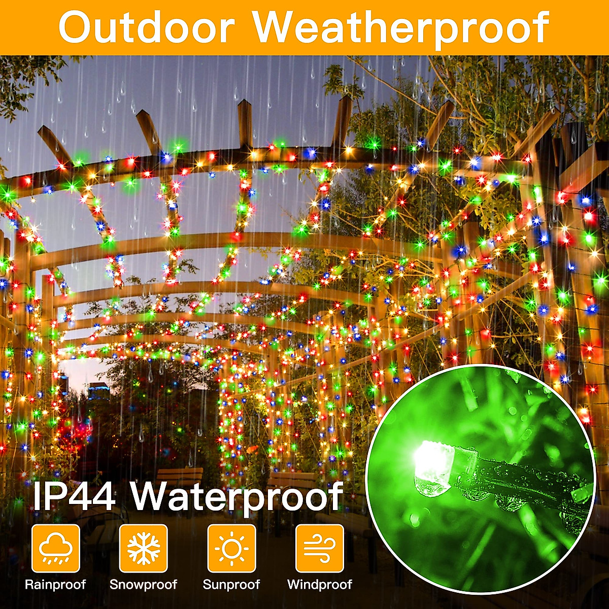 Ollny Christmas Lights 400LED 132FT, Plug-in Outside Tree Lights with Timer and 8 Modes, Remote Control Waterproof Dimmable Outdoor String Lights for House Yard Patio Xmas Decorations (Multicolored)