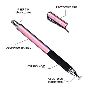 Stylus pens for Touch Screens(2 Pcs),Universal Stylus,[2-in-1] 2022 Updated Pens for All Touch Screens Cell Phones, Tablets, Laptops with 6 Replacement Tips(4 DiscsTips, 2 Fiber Tips)