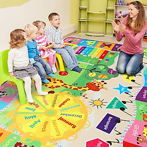 B BENRON Kids Rug Cute Playroom Rug with ABC Alphabet Animals Classroom Rug Educational and Fun 4x6 Area Rugs for Baby Toddler Children Learning Girls Boys Bedroom Nursery Rug Washable