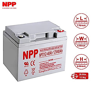 NPPower NPD12-40Ah (4 Pcs)12V 40AH 12Volt Rechargeable AGM Deep Cycle SLA Battery with Button Style Terminals in Series 24V 36V 48V Wheelchair,PV Solar Panels Bat-Caddy X3R Golf Caddy