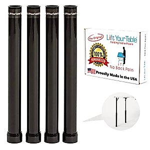 Lift Your Table® Folding Table Risers, Easy-to-Use Straight Leg Folding Table Extensions, Counter Height, Raises Folding Tables 8” Inches. Durable, Sturdy. Set of 4, Black, Made in The USA
