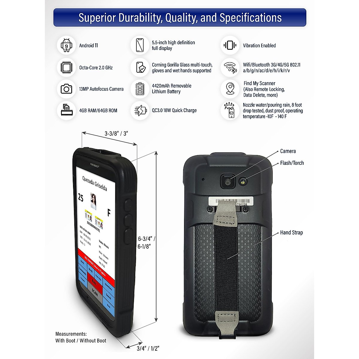 ID Scanner - Drivers License and Passport Scanner and Reader - Age Verification and Customer Management - Quantum Edge V3 Includes Handheld Scanner, Outer Carry Case, & Accessories