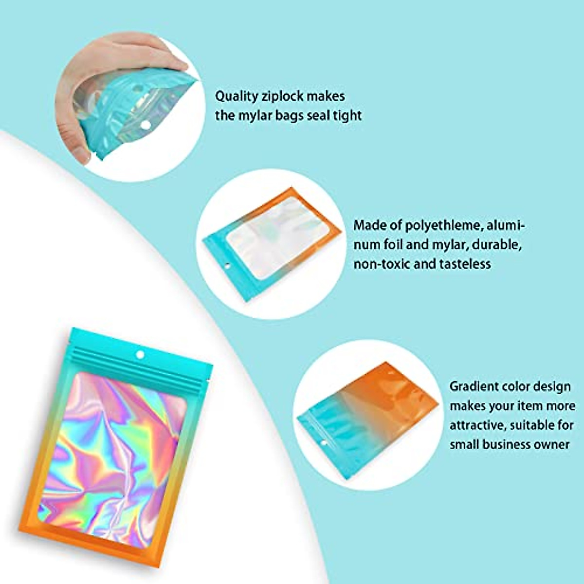 100 Pieces Resealable Mylar Bags, Smell Proof Bags with Clear Window for Food Storage Party Favor Packaging Small Business (Green&Orange, 3.5×4.7 Inch)