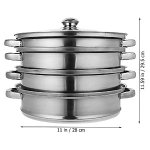 Steamer Pot for Cooking 4 Tier Layer Stainless Steel Food Steamer Vegetable Steamer Cooker, Steamer Cookware Pot, Vaporeras Para Tamales with Lid for Vegetable, tamale,Dumpling,egg,Sauce, Food 11"