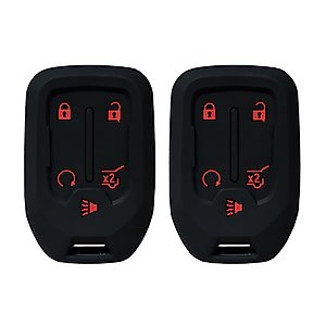 2 Pcs Smart Key Fob Cover Case Protector Fit for GMC Acadia Terrain Yukon Chevrolet Suburban Tahoe Keyless Entry Remote Fob Skin Jacket Holder Key Protection Case (Black with red)
