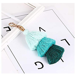 ZOONAI Women Colorful Tassels Charm Keychain Car Keyring Holder Bag Wallet Purse (Beige)