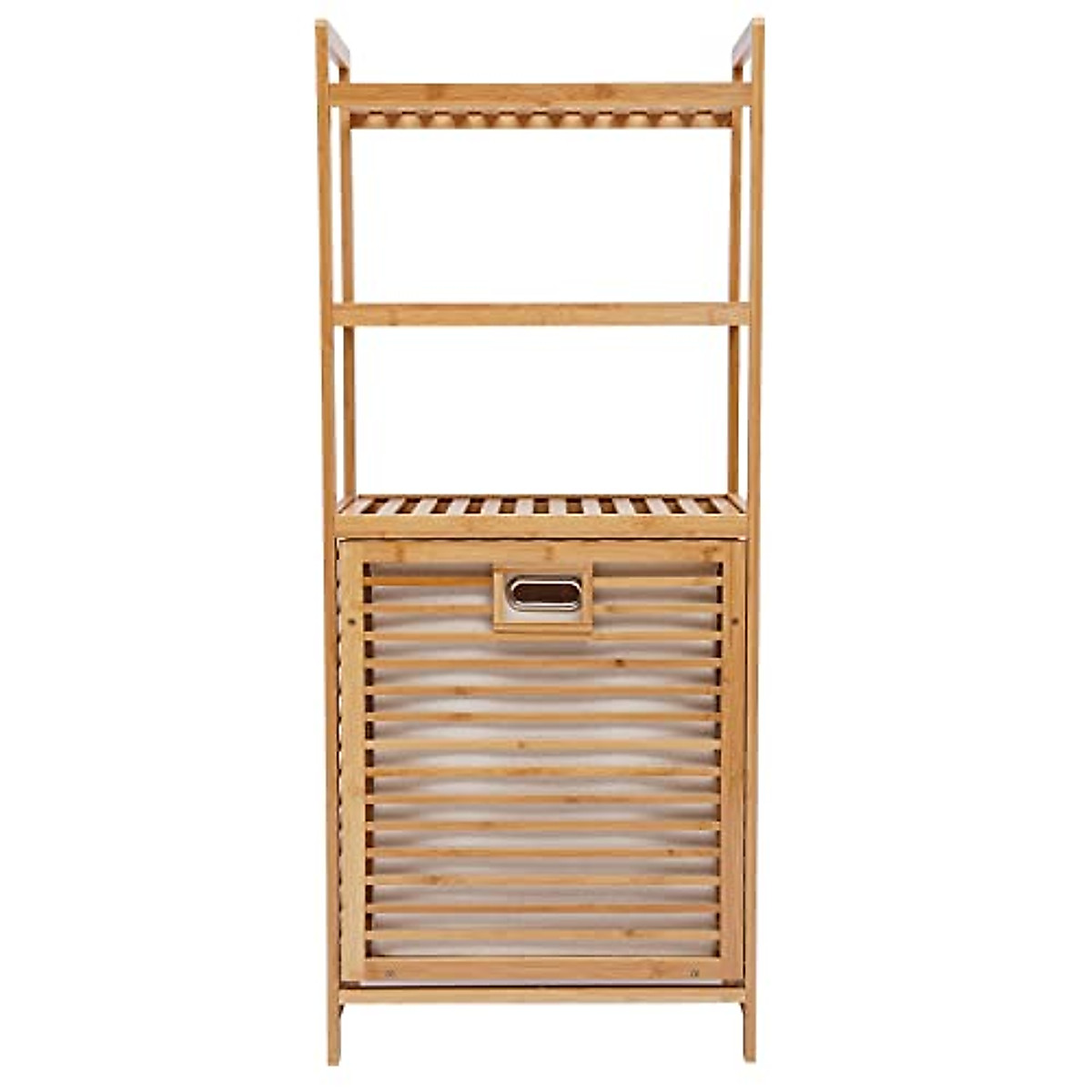 46.9'' Tilt Out Laundry Hamper, 3-Tier Bamboo Laundry Hamper Cabinet Floor Stand Bathroom Storage Shelf Cabinet Clothes Organizer Laundry Shelf for Laundry Room Bathroom Bedroom