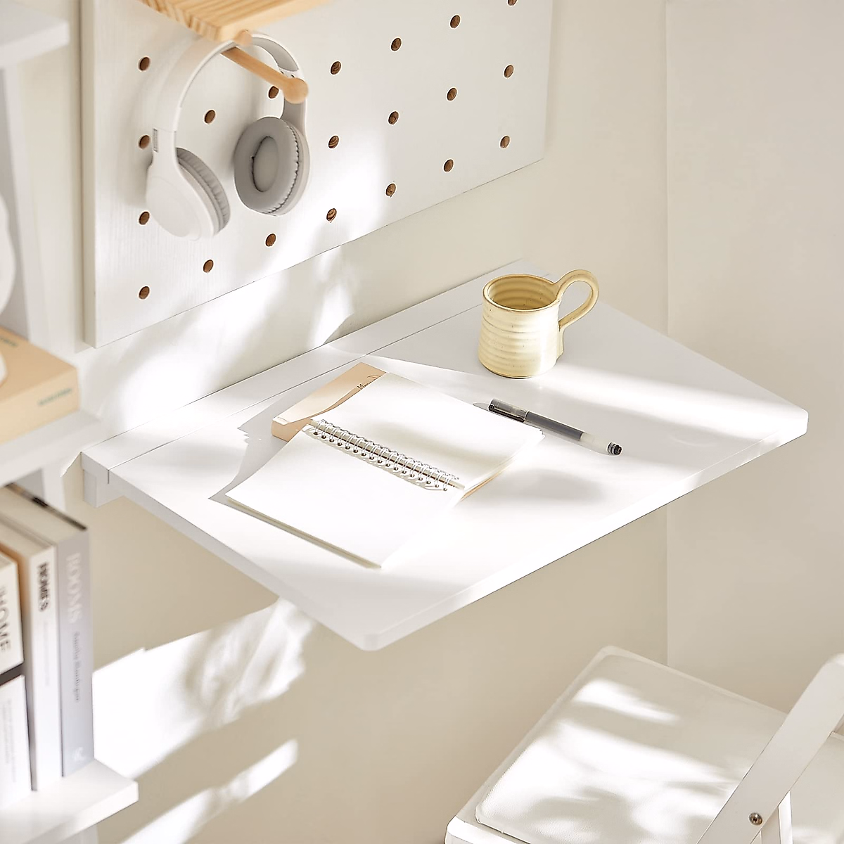 Haotian FWT03-W, White Wall-Mounted Drop-Leaf Table, Folding Kitchen & Dining Table Desk, Home Office Table Desk Workstation, Computer Desk, Trestle Desk