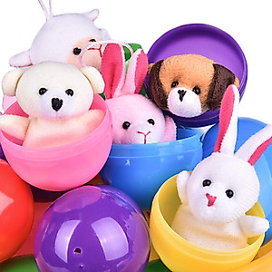 Easter Eggs with Mini Animal Finger Puppets Plush Toys, Kids Easter Basket Stuffers Party Favor School Classroom Rewards, Easter Egg Hunt Filler 12 Pack