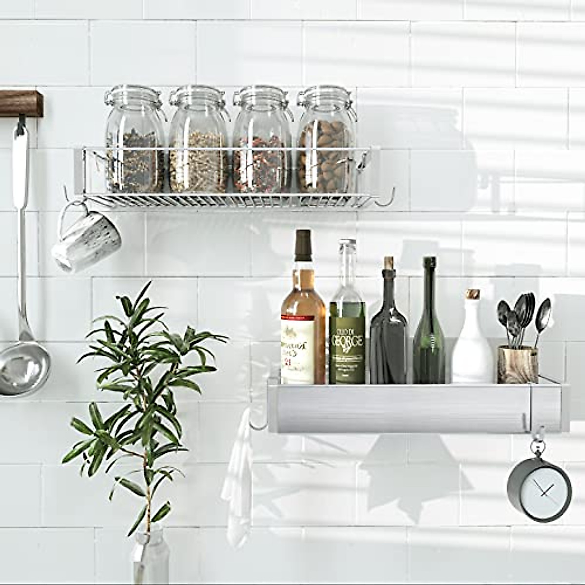 Roseyat Bathroom Adhesive Shower Caddy Basket Shelf with Hooks, No Drilling Removable Bathroom Shelf Organizer,Stainless Steel Rustproof Shower Rack for Shampoo Storage, Sponge Holder-Silver