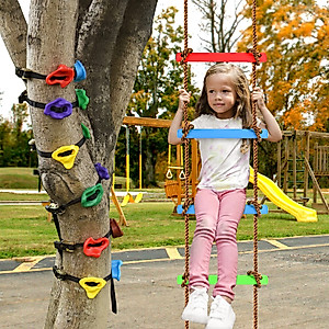 TOPNEW 12 Ninja Tree Climbing Holds for Tree Climber, Tree Climbing Kit with 6.6FT Rope Ladder for Outdoor Ninja Warrior Obstacle Course Training