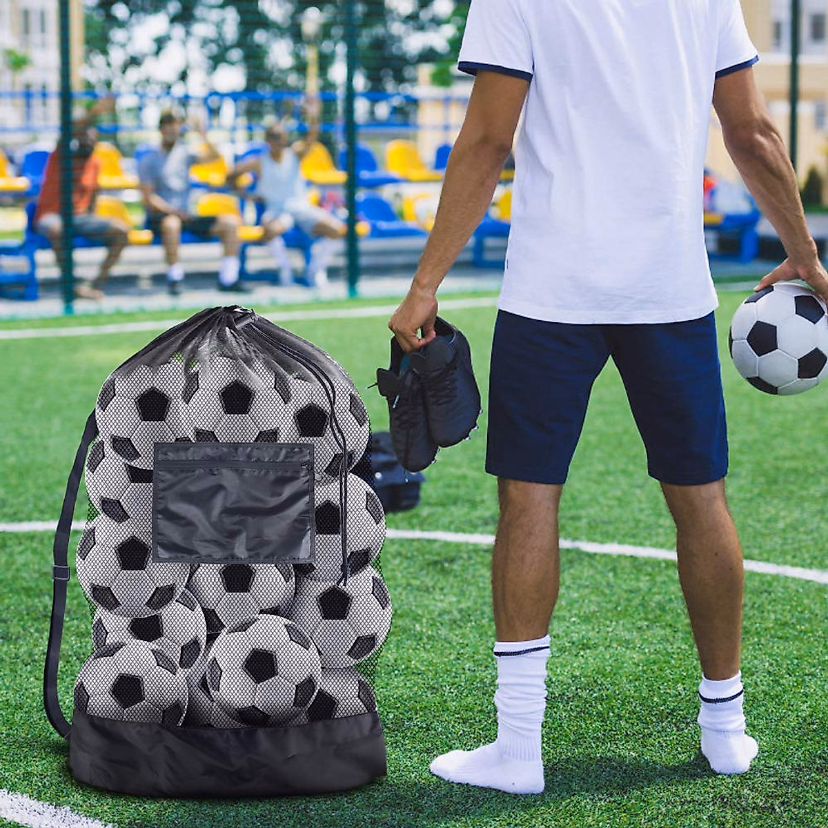 BROTOU Extra Large Sports Ball Bag Mesh Socce Ball Bag Heavy Duty Drawstring Bags Team Work for Holding Basketball, Volleyball, Baseball, Swimming Gear with Shoulder Strap