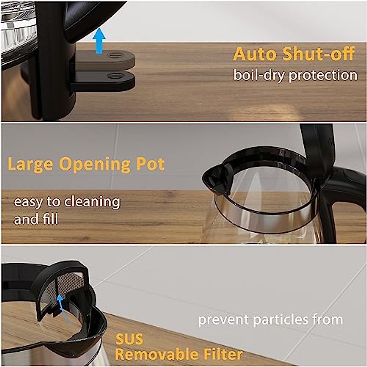 Evoloop Electric Tea Kettle 1.7L Hot Water Boiler, 1500W Glass Water Kettle with Auto Shut-Off & Boil Dry Protection, BPA Free, Cordless Base & LED Indicator