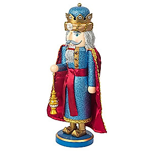 NEROSUN 14 Inch King Wooden Christmas Nutcracker, Traditional Islamic Wooden Nutcracker with Gold Crown Holding a Magic lamp, Festive Muslim Decorations for Shelves and Tables Decor (Red)
