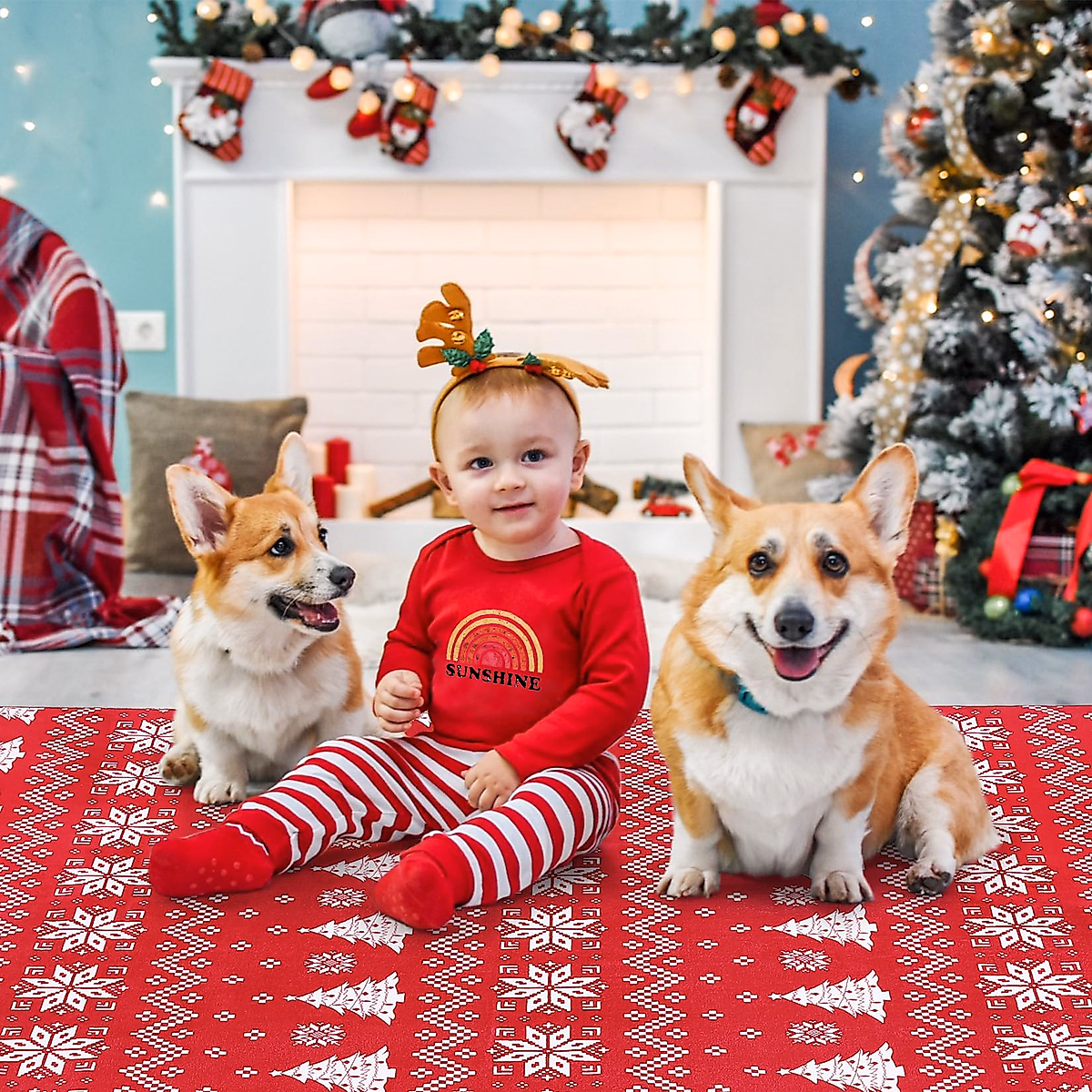 ROYHOME Washable Christmas Area Rug Snowflake and Xmas Tree Boho Area Rugs Carpet Holiday Decorative Carpet Rug Velvet Coffee Table Accent Rug Farmhouse Dining Table Rug Bedroom Decor, 4' x 6'