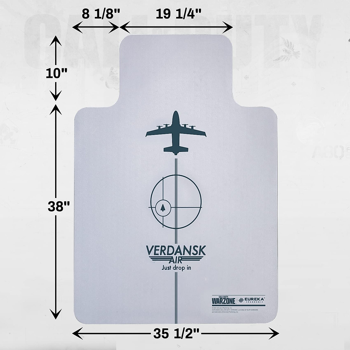 EUREKA ERGONOMIC & Call of DutyⓇ Verdansk Air Gaming Chair Mat for Hardwood Floor/Carpet, Desk Chair Mat with Lip Cartoon Printing, Home Office Floor Protector Accessaries 36 x 48 Transparent