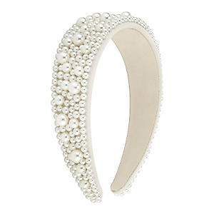 Jaciya Pearl Headbands for Women Beaded Wide Headband White Pearl Head Band Bridal Pearl Hair Accessories Women's Fashion Headbands
