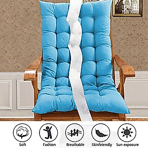 Lounge Chair Cushion with 6 Ties, Thick Rocking Chair Cushion with Peal Wool Filling, Indoor Outdoor Solid Color Patio High Seat Back Chair Cushion, No Chair, Light Blue-40x108CM/16x43IN