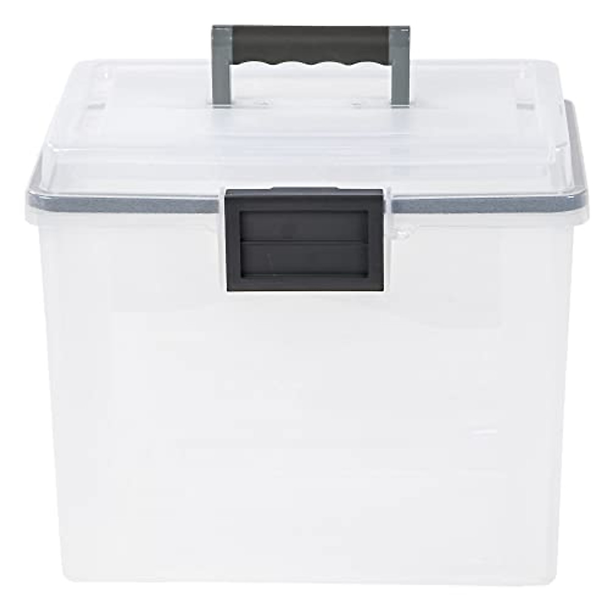 IRIS USA 19 Quart WEATHERPRO Plastic Office Storage Portable Letter Size File Box with Organizer-Lid and Seal and Secure Latching Buckles, Weathertight, Clear with Black Buckle, 1 Pack