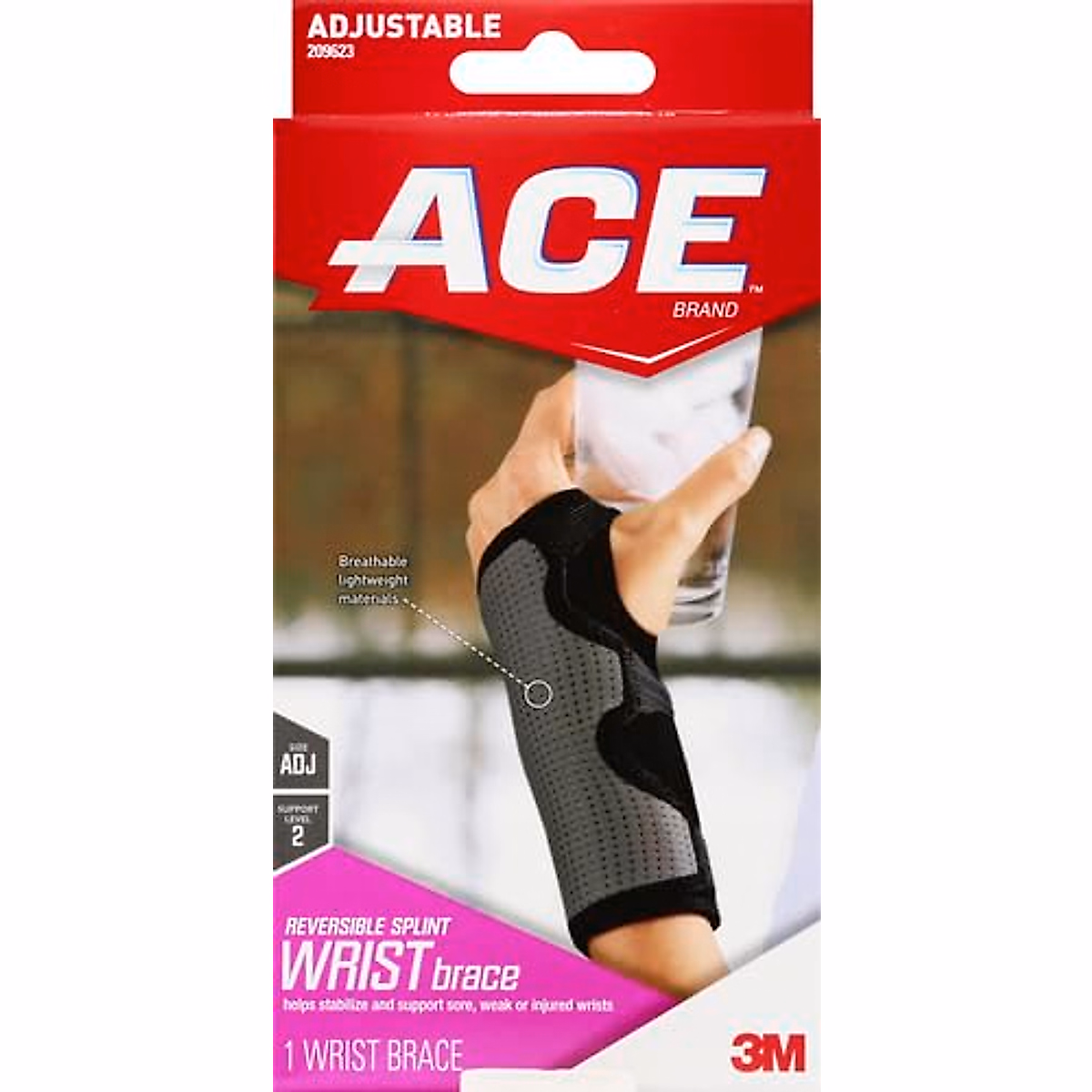 ACE Reversible Splint Wrist Brace, Provides moderate-stabilizing support to sore, weak and injured wrists, Adjustable, Gray, 1/Pack