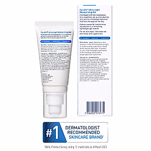 CeraVe Ultra-Light Moisturizing Gel, Hydrating Gel Face Moisturizer with Ceramides, Niacinamide, Hyaluronic Acid, Fragrance Free, Oil-Free, Weightless Mattifying Moisturizer, 1.75 FL Oz