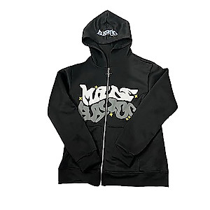 MOLERFO Womens Long Sleeve Zip Up Star Graphic Hoodies Jacket Aesthetic Harajuku Oversized Sweater Y2k Streetwear (Green,Large)