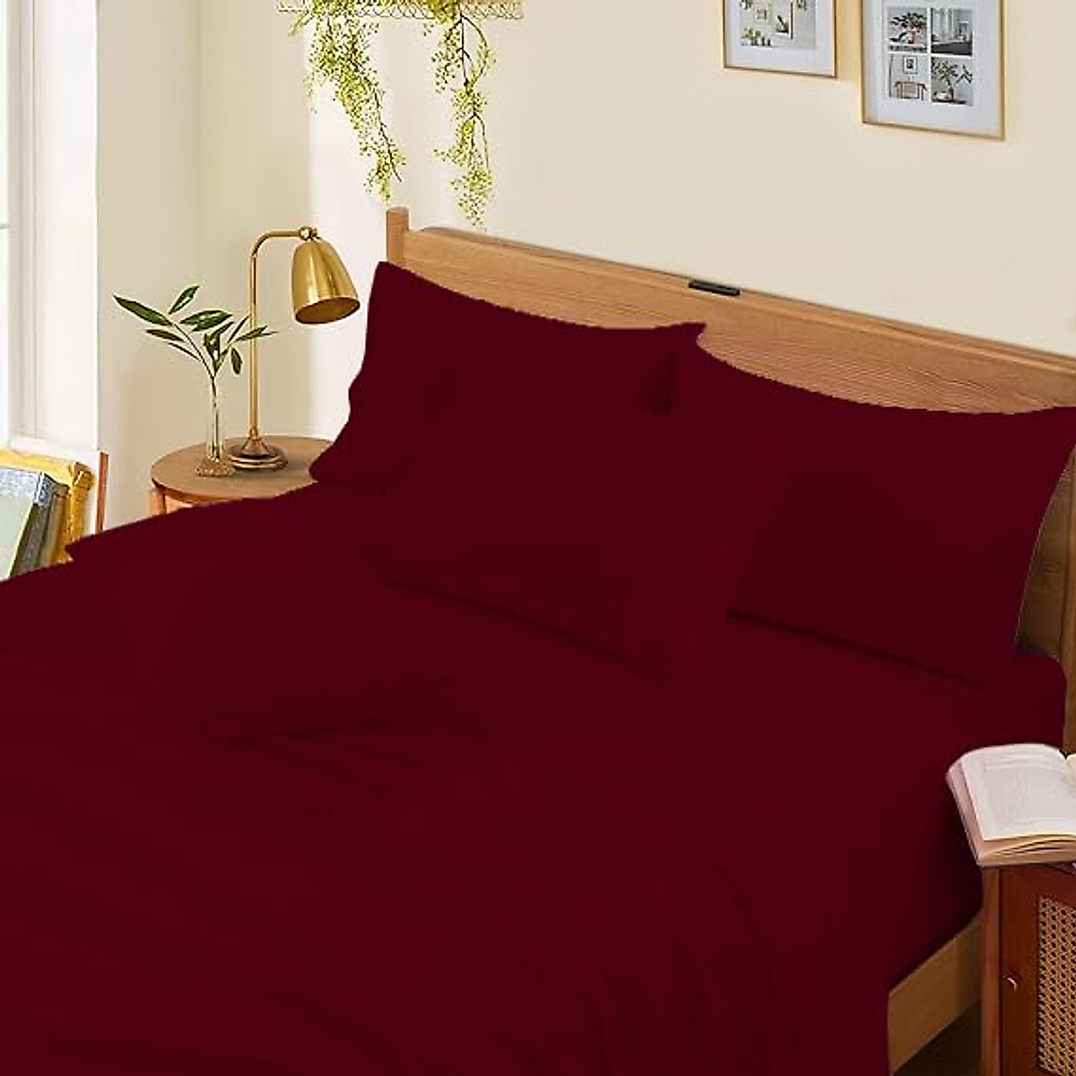 RECCI 4 Piece Luxury Premium Sheet Set 1000 Thread Count Extra Super Soft 100% Egyptian Cotton 18" Inch Deep Pocket - Full Size Burgundy Solid