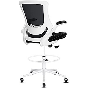 Misolant Drafting Chair, Tall Office Chair for Standing Desk, Desk Chair Ergonomic Office Chair with Flip Up Arm, Height Adjustable Lumbar Support and Footrest, Mesh Office Chair, 400lbs(White)