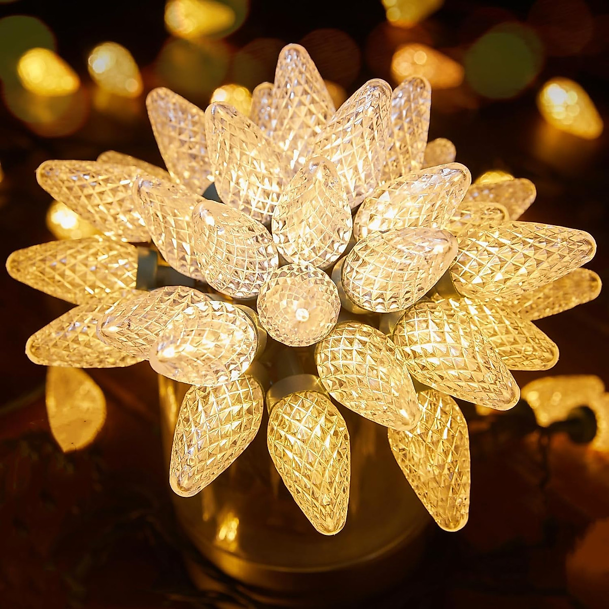 Brightown C9 LED Christmas String Lights, 66ft 100 LED Waterproof Strawberry String Lights, Plug-in Extendable Green Wire Lights String for Outdoor Indoor Outside Patio Wedding Party Decoration