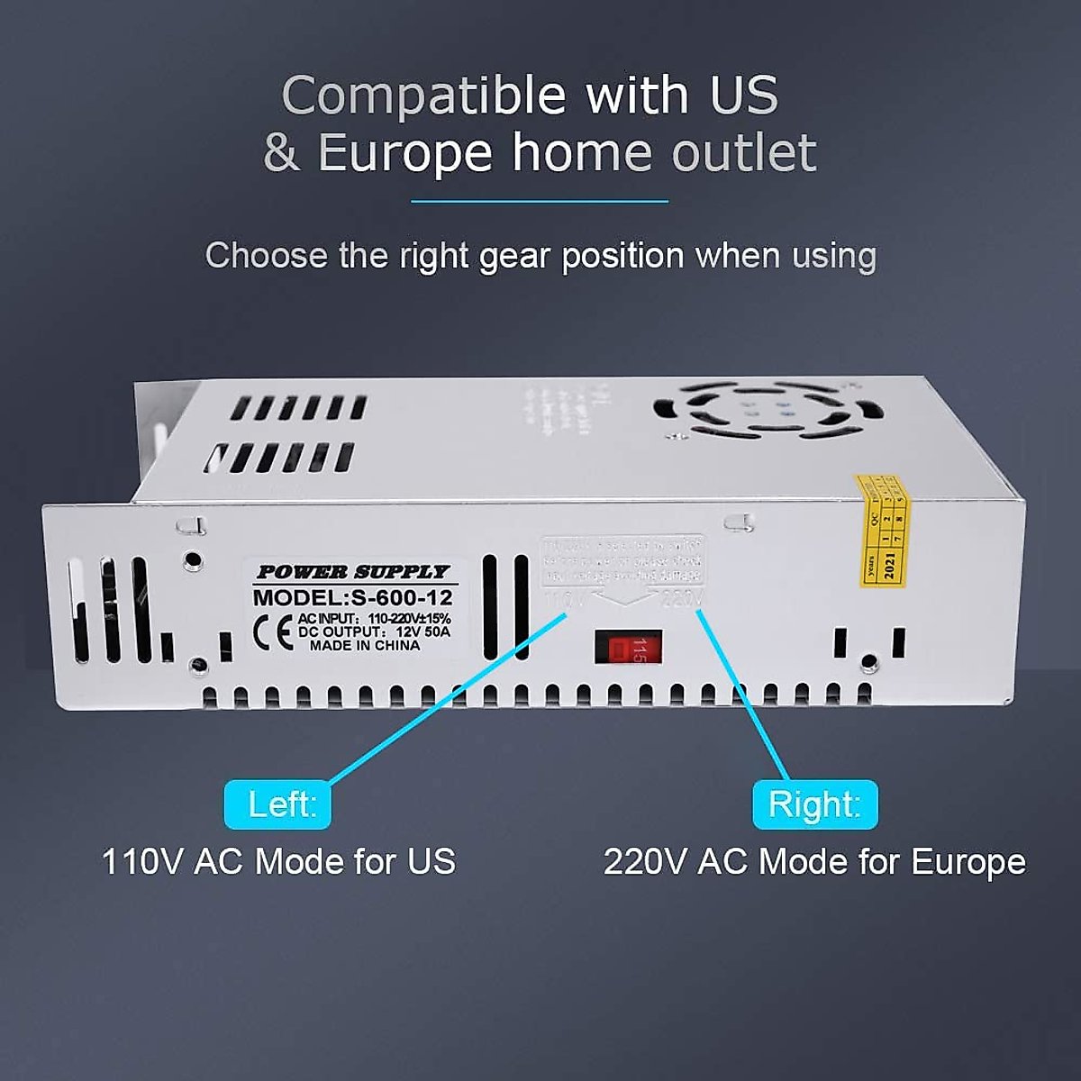 DC 12V 50A 600W Power Supply Adapter Transformer Switch AC 110V / 220V to DC 12V 20amp Switching Converter LED Driver for LED Strip Light CCTV Camera Security System Radio,Computer Project,3D Printer