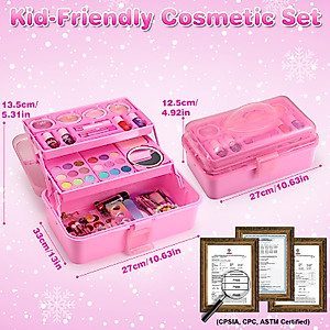 Anpro Kids Makeup Kit for Girl - 68PCS Safe & Washable Makeup for Girls,Play Real Makeup Girls Toys,Make Up for Little Girls,Non-Toxic Makeup kit,Valentines Day Gifts for Children Age 3-12 (Pink)