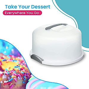 XL Cake and Cupcake Carrier & Holder, Storage Container With Lid and Handle, Holds up to 12 inch 3-layer cake, White Gray Translucent Dome - Perfect for Transporting Cakes, Cupcakes, or Other Desserts