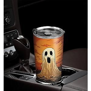 ORCAE 20oz Halloween Pumpkin Ghost Tumbler, Boo Boo Ghost, Trick or Treat, Halloween Gifts, Coffee Thermos, Stainless Steel Double Wall Vacuum Insulated Coffee Mug, Travel Cup with Lid- AE