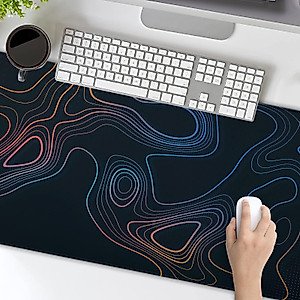 Topographic Contour Map XL Mouse Pad 31.5 x 11.8 Inch Gaming Mousepad Extended Large Mousepad with Nonslip Rubber Base Stitched Edges Laptop Desk Pad Home Office Supplies