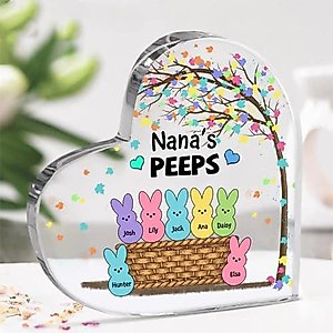 IZI POD Nana's Easter Peeps Heart Plaque, Personalized Easter Heart Acrylic Plaque, Nana Plaque, Gifts for Grandma, Nana, Mom, Birthday, Easter's Day, Christmas, Mother's Day Decor Gifts