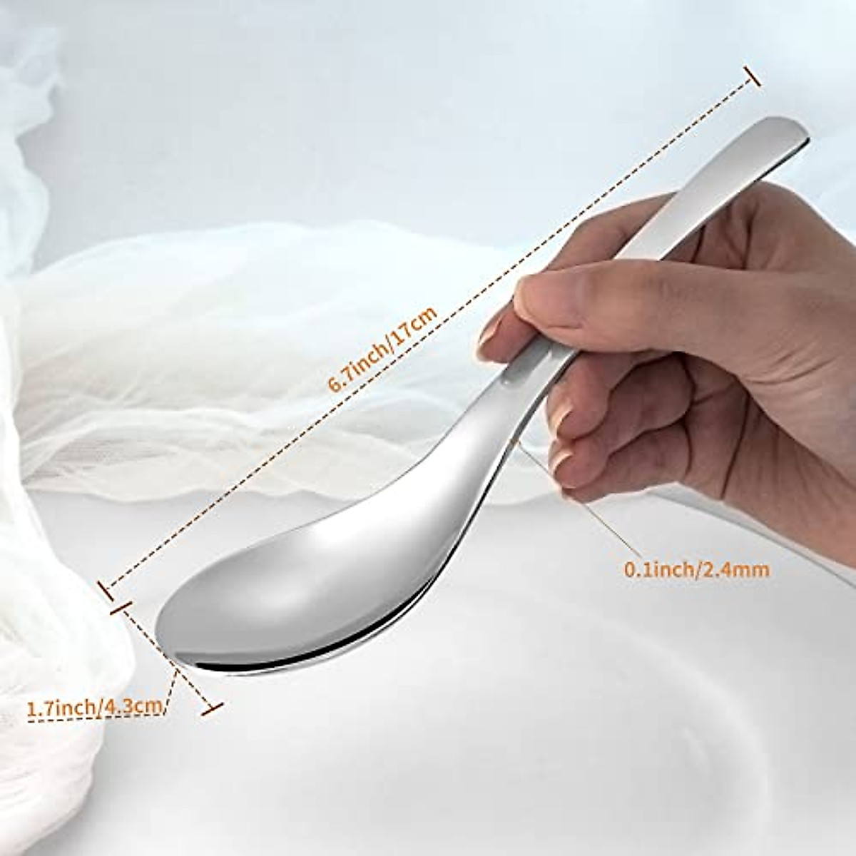 Eisinly Thickened Soup Spoons, 6 Pieces High Grade 18/8 Stainless Steel Table Spoons 6.7 Inch, Kitchen Utensil Set of 6 Perfect for Soup Rice Tea Milk Coffee Dessert, Silver, Dishwasher Safe