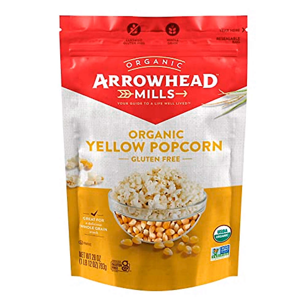 Arrowhead Mills Organic Yellow Popcorn, 28 oz - Pack of 2