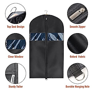 Univivi Garment Bag Suit Bag for Storage and Travel 43 inch, Washable Suit Cover for T-Shirt, Jacket, Suits, Coats, Set of 5, Oxford Fabrics