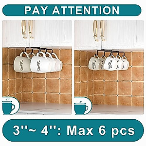 ECROCY Mug Holder Under Cabinet, 2pcs Mug Organizer for Kitchen Cabinet with Extra Large Hook Distance, Fit for 1 Inch Thickness Flat Buttom Cabinet Without Any Lip