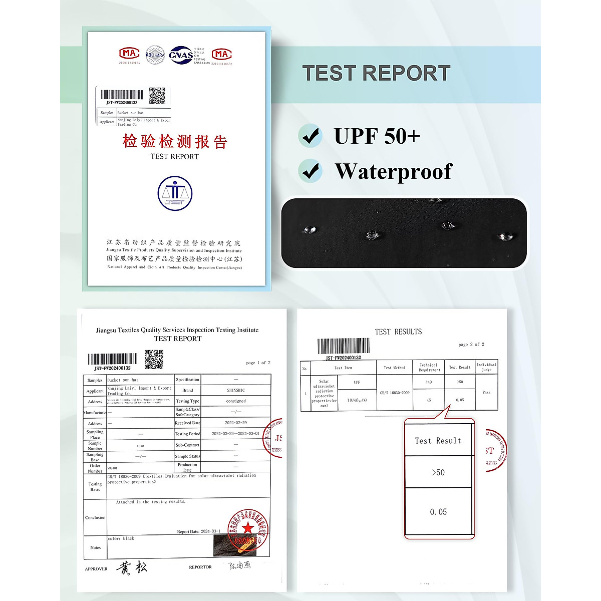 Waterproof Bucket Hats for Women Men Foldable Brim UPF 50+ Floppy Cowboy Rain Hat UV Protection Boonie Sun Hats for Hiking Black