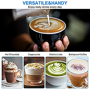 Milk Frother Handheld, Rechargable Coffee Foam Maker with Stand & 2 Whisks, Wanderland 3 Speeds Electric Coffee Mixer for Coffee, Lattes, Cappuccino, Matcha, Hot Chocolate (Black）