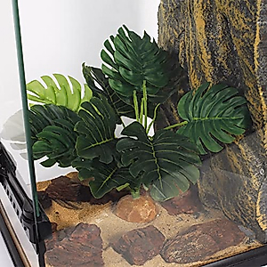 WOLEDOE Fake Monstera Plants, Reptile Terrarium Decor, Bearded Dragon Tank Accessories fit Crested Gecko Leopard Lizard Chameleon Ball Python Snake Frog