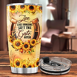 HUBUPU Flower Cups Sunflower Floral, Horse Gate Open, Horse Gifts, Tumbler 20 Oz With Lid And Straw