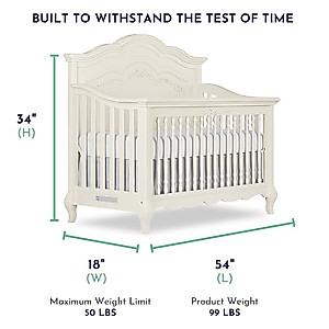 Evolur Aurora 5-In-1 Convertible Crib In Ivory Lace, Greenguard Gold Certified, Features 3 Mattress Height Settings, Sturdy And Spacious Baby Crib, Wooden Furniture