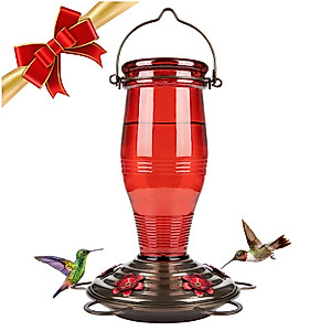 BOLITE 18006CR Hummingbird Feeder, Vintage Bottle Glass Hummingbird Feeders for Outdoors, 25 Ounces, Red