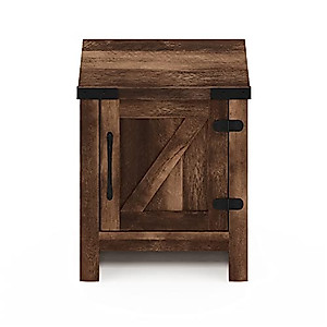 Furinno Jensen Farmhouse End Table with Barn Door for Bedroom, Living Room,Rustic Brown, pack of 1