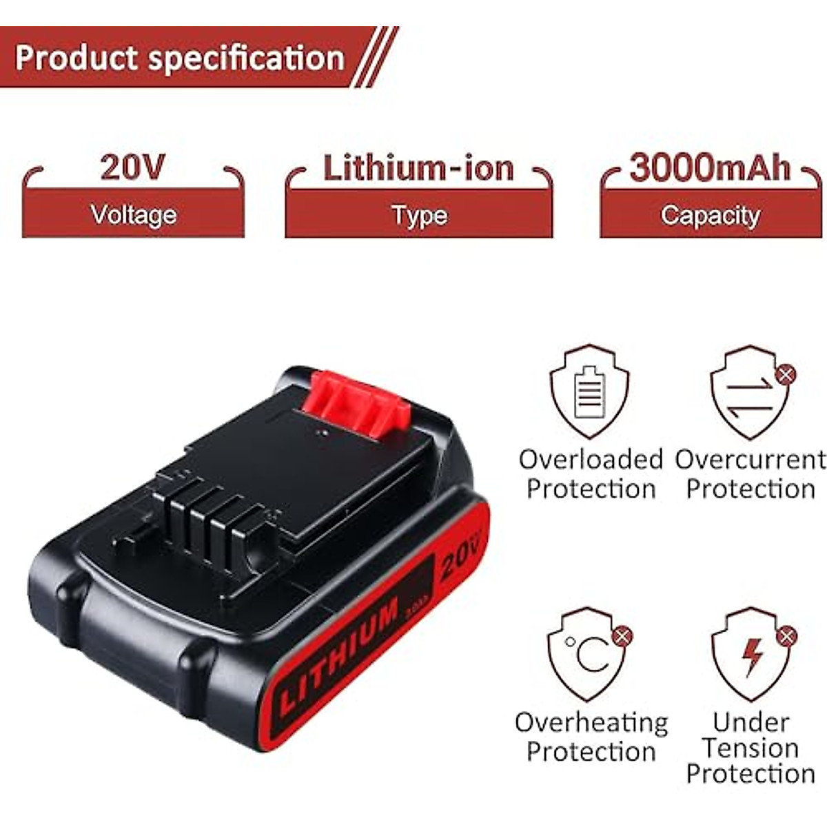 VANON 3.0Ah LBXR20 Replacement for Black and Decker 20V Lithium Battery Compatible with Black & Decker 20v Lithium Battery LB20 LBX20 LST220 LBXR2020-OPE LBXR20B-2 LB2X4020 Drill Cordless Tools 2Pack