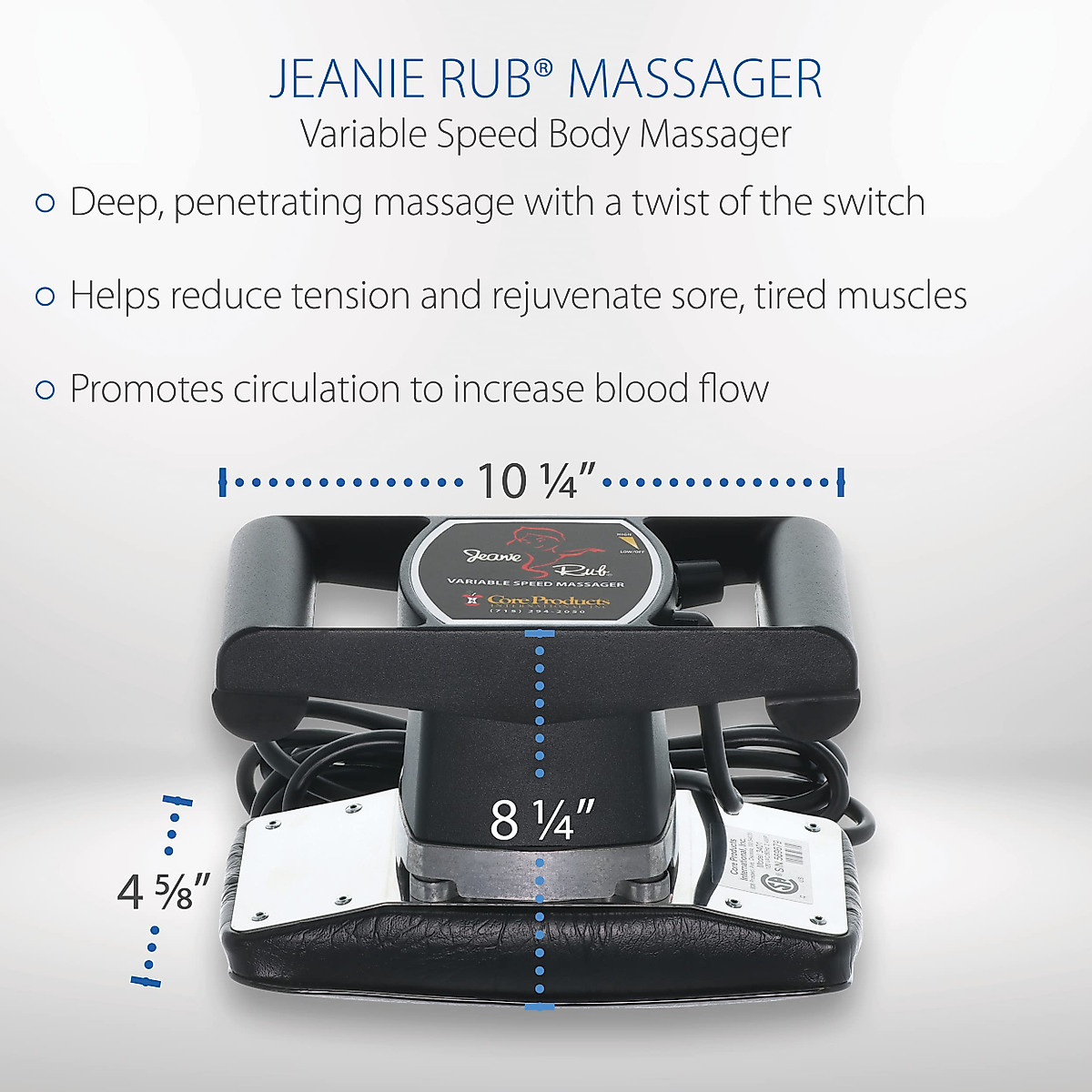Core Products Jeanie Rub Massager Deluxe Package, Variable Speed Deep Tissue Relaxing Massage Tool with Fleece Pad Cover and Back Accessory
