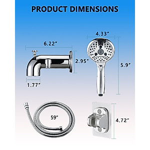 LOCALAND Bathtub Faucet with Sprayer, Tub Spout with Diverter Fits Threaded 1/2" or 3/4" IPS,Chrome Plated